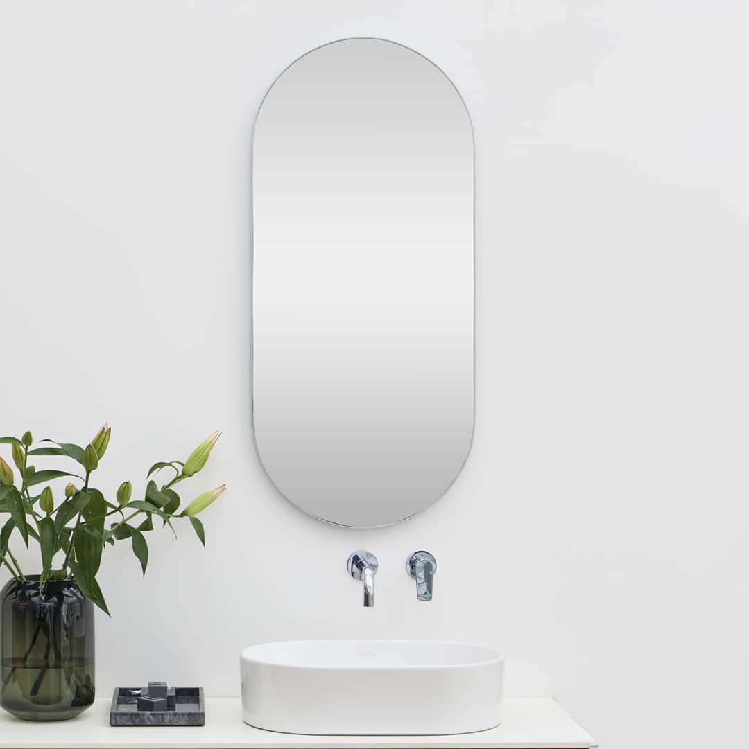 Silver Metal Frame Mirror with a Capsule Shape | 1100 × 500 mm | Paris ...